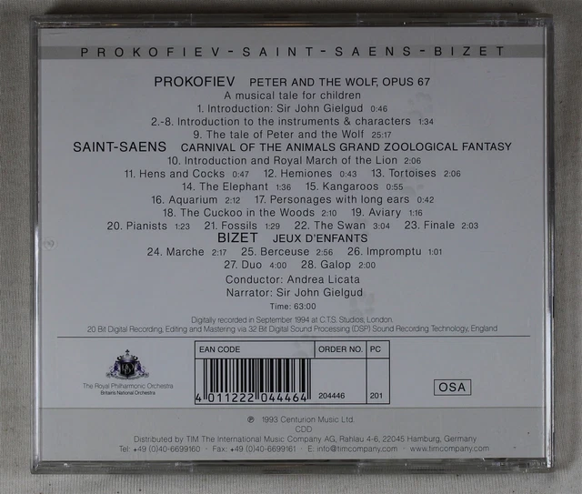 PROKOFIEV SANT SAENS Bizet Peter And The Wolf Sir John Gielgud (CD ...