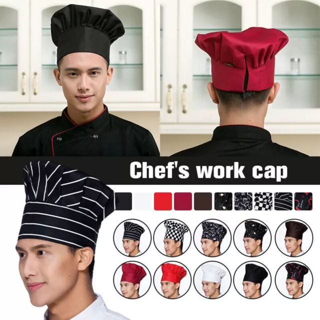 CHEF HAT BAKER Kitchen Cook Restaurants Catering Cap Men Women Black ...