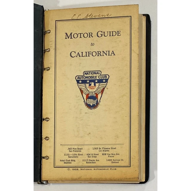 VINTAGE MOTOR GUIDE To California By National Automobile Club 1926 ...