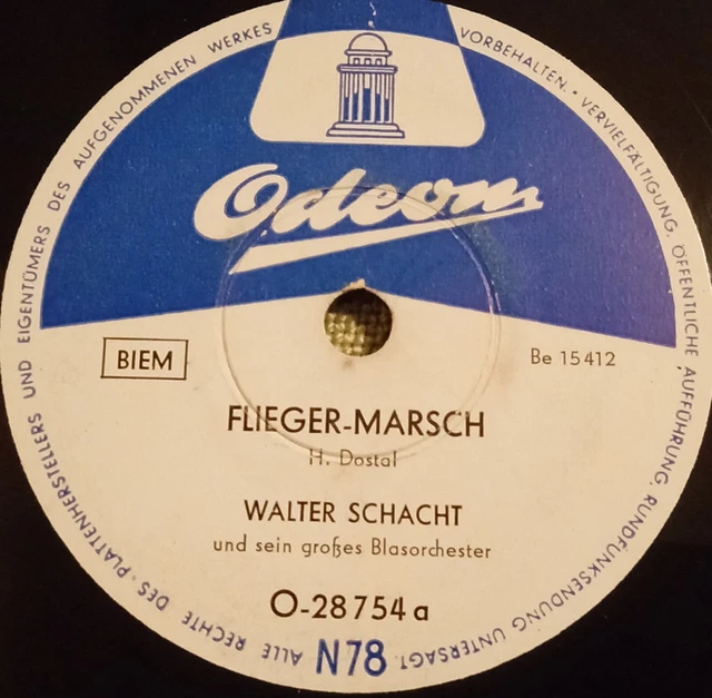WALTER SCHACHT FLIEGER Marsch Badenweiler Marsch Schellackplatte 78Rpm ...