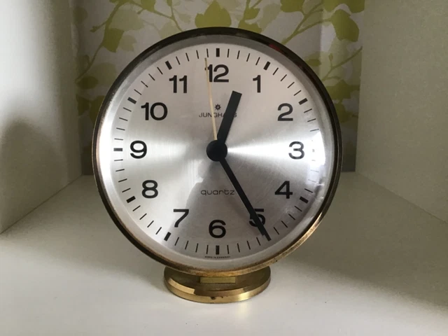 SCHÖNE TISCHUHR KAMINUHR Junghans W737 Quartz Werk 60er Jahre Messing ...
