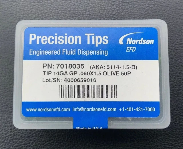 NORDSON EFD 7018035 PRECISION TIPS 14 GAUGE 1.5”50 PCS Olive £12.50 ...