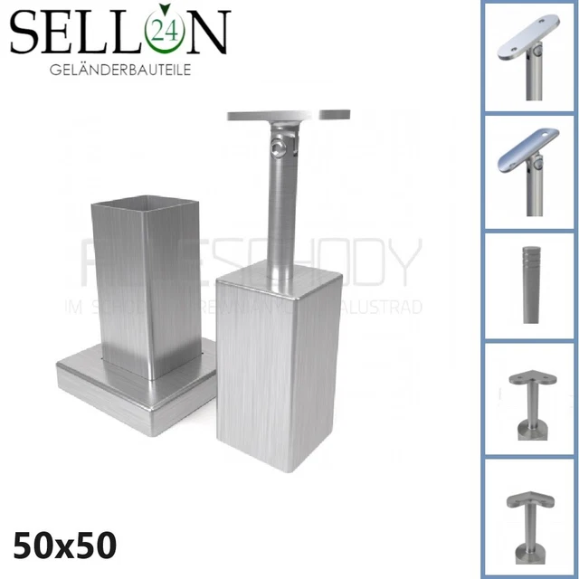 INOX V2A ARMATURE Pfostenfuß 50x50 Bois Support de Main Courante ...