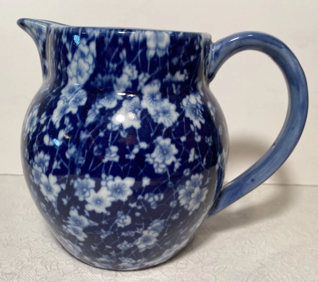 VINTAGE VICTORIA WARE Ironstone Pitcher Calico Blue White Floral Flow ...