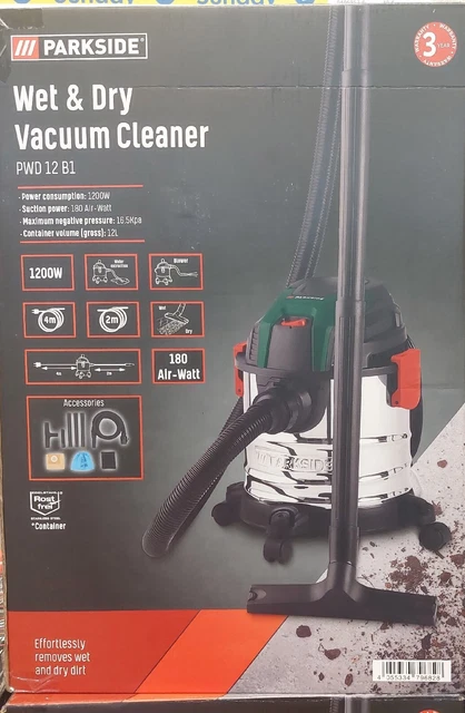 PARKSIDE WET & Dry Vacuum Cleaner PWD 12 B1 1200w 12L 2M Suction Hose ...