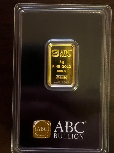 5 GRAM 999.9 Fine Gold ABC Bullion Minted Tablet Ingot Bar Sealed ...