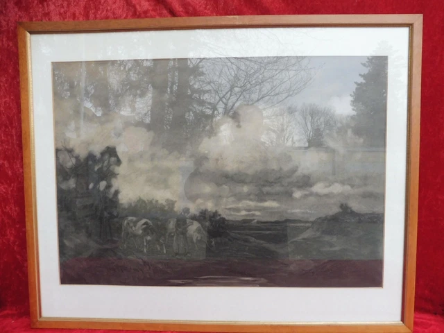 BEAU ANCIEN GRAND Tableau Femme Avec Vaches, Dessin Original : Hermann ...