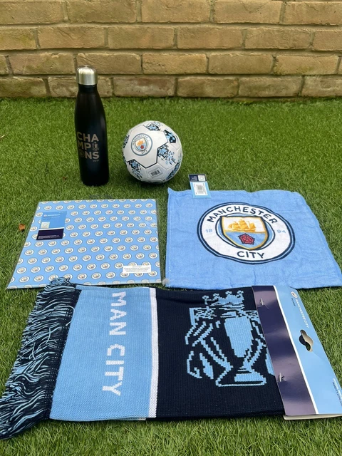 MANCHESTER CITY FC Champions 20/21 5pc Gift Set scarf/water bottle ...