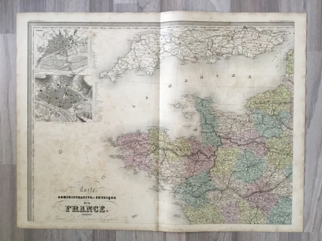 ANTIQUE MAP OF France With City Maps 79.5Cm X 60Cm £7.90 - PicClick UK