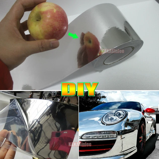 ADHESIVE TAPE VEHICLE Glossy Silver Mirror Chrome Vinyl Wrap Sticker ...