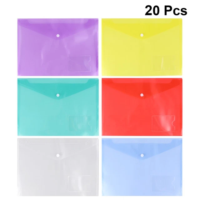 20 PCS PLASTIC Document Folder File Pocket with Snap Bag for Storage ...