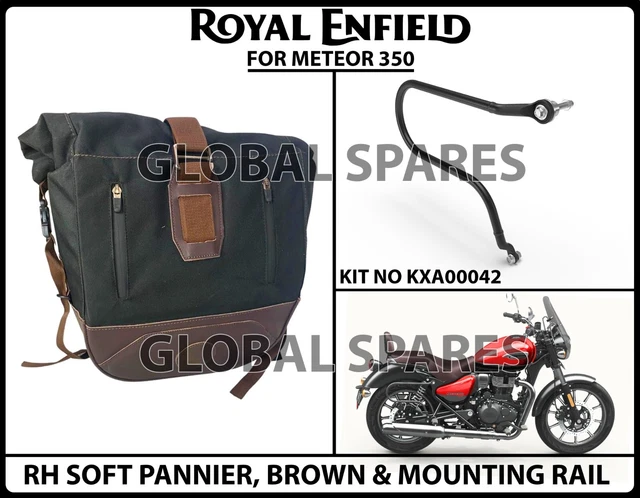 ROYAL ENFIELD METEOR 350 "RH SOFT PANNIER, BROWN & MOUNTING RAIL" - Exp ...
