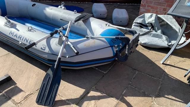 INTEX MARINER 3 inflatable boat used with motor mount, oars, and seat ...
