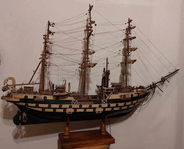 NAVE VELIERO AMERIGO Vespucci in legno anni 60 fatto a mano dimensioni ...