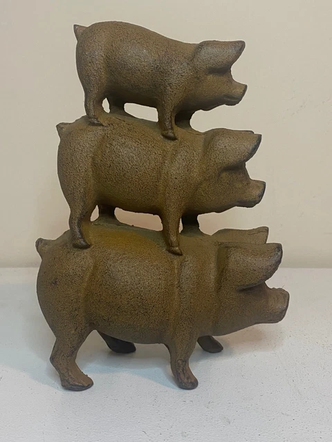 TRIPLE STACKED CAST iron Piggy Back Three Stacked Pigs Door Stop £32.57 ...