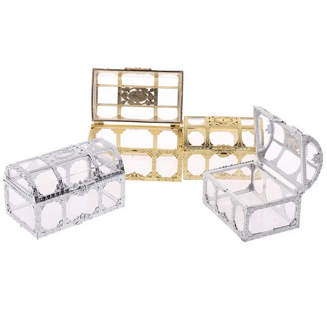 1PC PORTABLE CANDY Hollow Gold Silver Treasure Chest Case Organizer ...