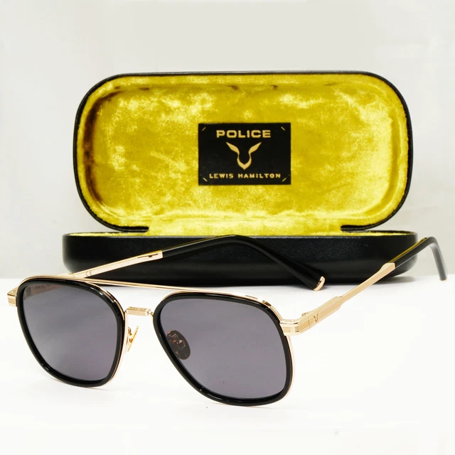 POLICE LEWIS HAMILTON F1 Sunglasses Black Gold Square Pilot SPL C49 COL ...