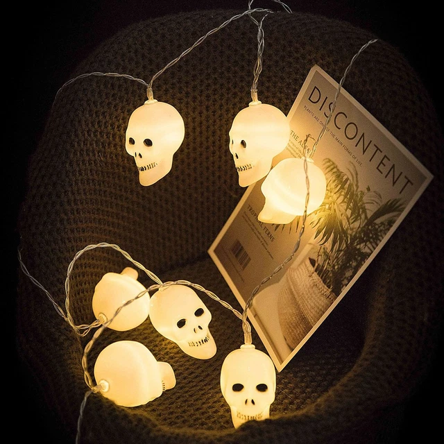 1.5 M HALLOWEEN LED Skull Lights 10 Battery Operated String Lights Warm ...