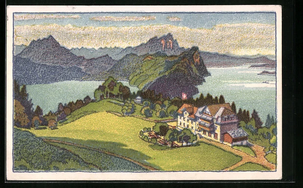KÜNSTLER-AK VITZNAU, BLICK auf den Vierwaldstätter See von der Wissifluh 1920 EUR 9,80 - PicClick FR