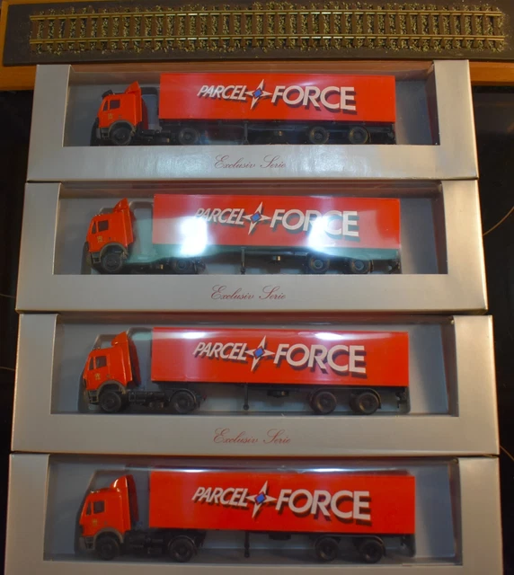 RARE NEW RAKE 4x HERPA ParcelForce TRACTOR+TANDEM BOX VAN RED 1:87 HO ...