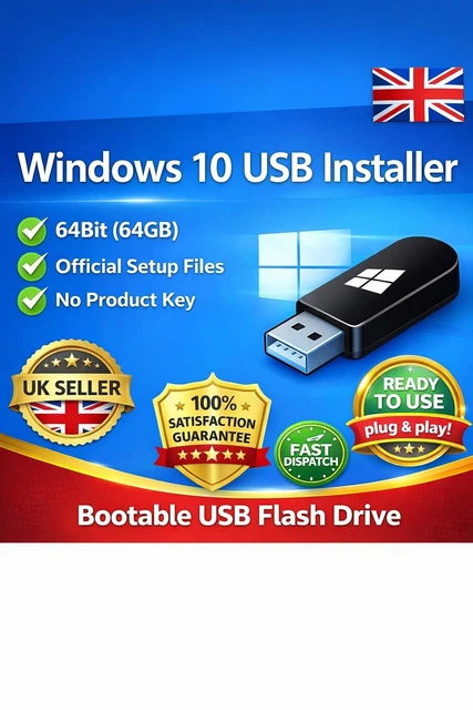 WINDOWS 10 USB Installer 64-Bit – Official Files Setup– No Product Key ...