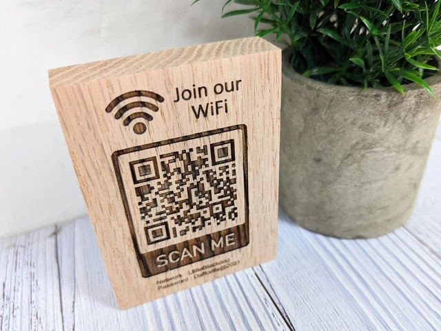 WIFI QR CODE Oak Sign, Freestanding WiFi Sign - Hotel Guestroom ...