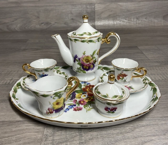 REGAL MINIATURE TEA Service on Serving Tray Porcelain Set Floral £29.99 ...