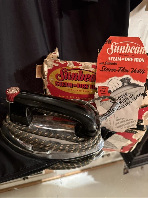 VINTAGE 1950S SUNBEAM Steam or Dry Iron Model S5A Torn Original Box ...