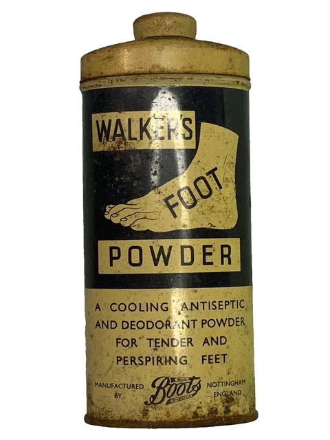 OLD TIN BOOTS TGE CHEMIST walkers foot powder NOTTINGHAM ENGLAND 135MM ...
