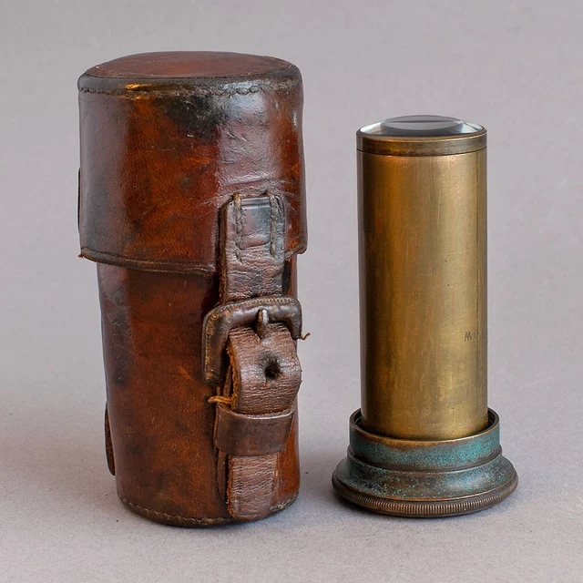 ANTIQUE LEATHER CASED Brass LENS Stamped 'LOW' Telescope Lens WW1 GREAT ...