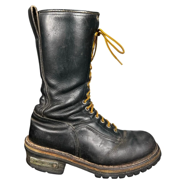 VINTAGE RED WING Men’s Black Leather Logger Boots Size US 9 E £226.30 ...