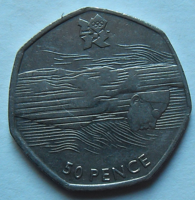 2011 50P FIFTY pence olympic coin Swimmer circulated, mintage 2.179.00 ...