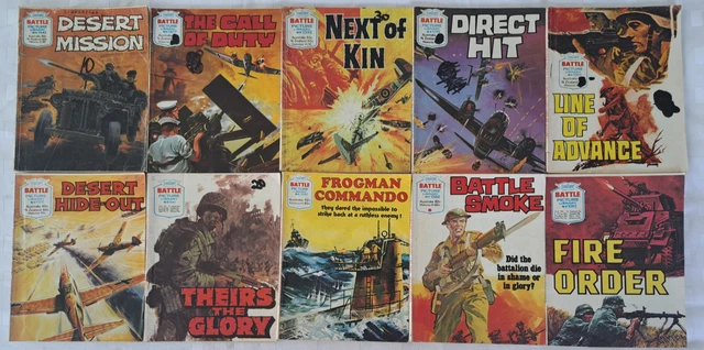 10 VINTAGE BATTLE Picture Library War Comics - 1970's "Frogmen Commando ...