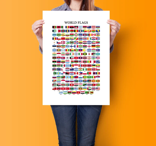 FLAGS OF THE World Poster Fully Laminated Education Geography School A4 ...