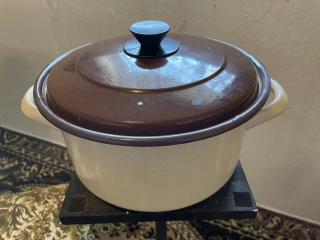 DDR (N)OSTALGIE GROSSER beiger Emaille-Topf + Deckel, gebr., Shabby ...