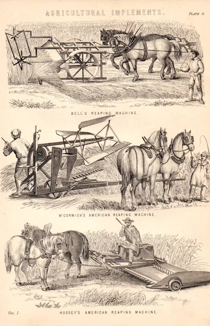1868 IMPRIMÉ~AGRICULTURE INSTRUMENTS~ Bell Reaping Machine Hussey ...