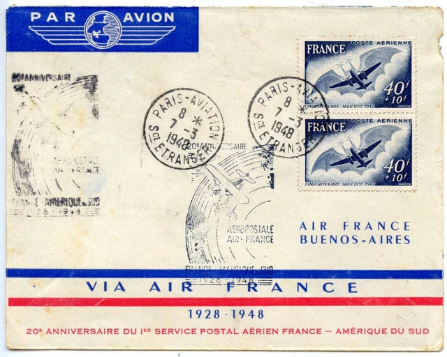 PAR AVION AIR Mail Lettre Enveloppe Paris Aviation Air France Buenos ...