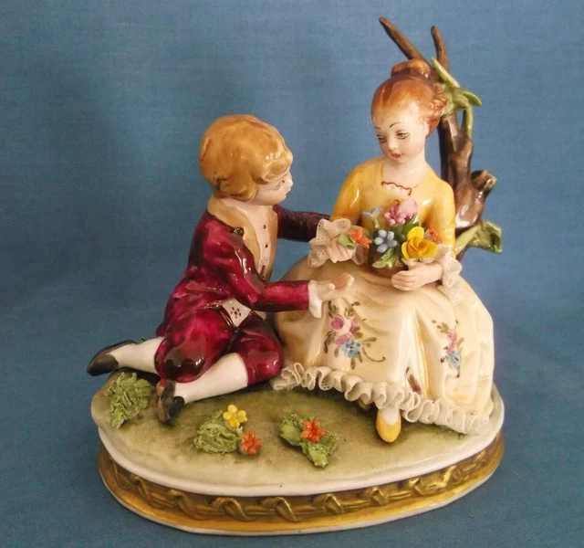 BELLAIRE SIGNED CAPODIMONTE Italy Porcelain Boy Girl Dresden Lace ...