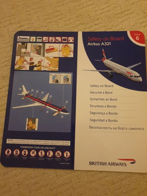 BRITISH AIRWAYS AIRBUS A321 Issue 6 Safety Card £5.00 - PicClick UK