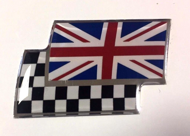 UNION JACK/CHEQUERED FLAG Sticker/Decal - Large 90mm x 45mm GLOSS DOMED ...