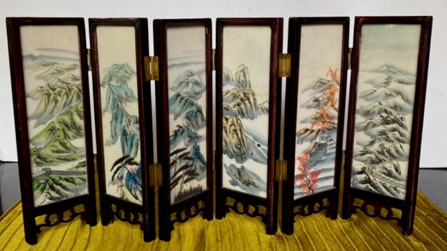 JAPANESE TABLE TOP 6 Panel Porcelain Tile Screen Both Sides Hand ...