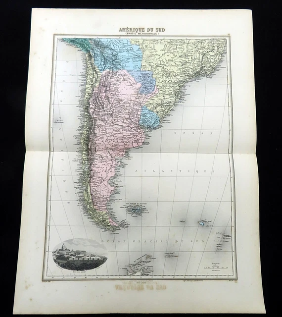 ANTIQUE MAP OF South America Buenos Aires Landscape Hand Coloured ...