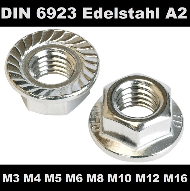 SPERRZAHNMUTTERN EDELSTAHL A2 DIN 6923 M3 M4 M5 M6 M8 M10 M12 M16 Flanschmuttern EUR 1,00 ...