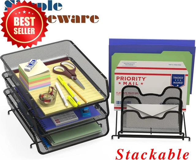 3-PACK STACKABLE DOCUMENT Tray with 5 Compartments Step File Desk ...