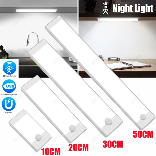 RECHARGEABLE LED PIR Motion Sensor Light USB Strip Wireless Cabinet ...