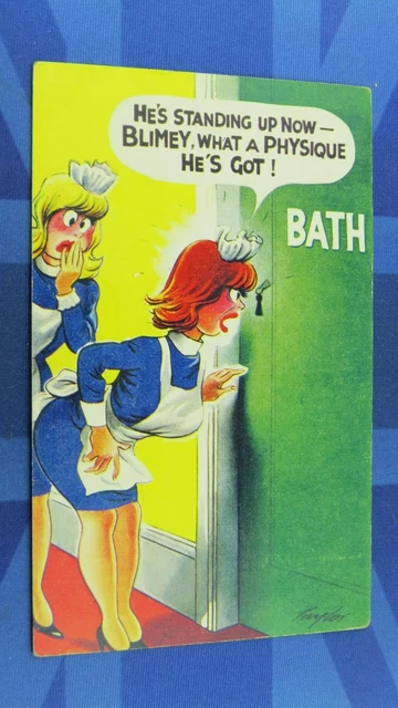 Saucy Bamforth Comic Postcard 1960s Hotel Bathroom Keyhole Voyeur No