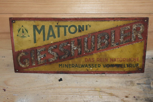 ALTES BLECHSCHILD 40ER Jahre,Heinrich Mattoni,Giesshübler,Mineralwasser ...