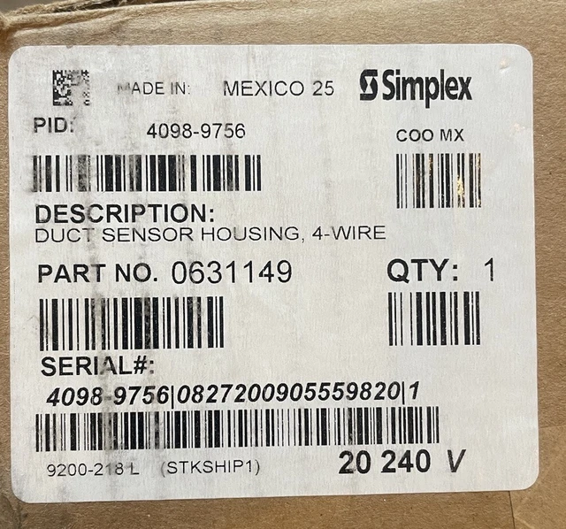 SIMPLEX 4098-9755 - Air Duct 4 Wire Sensor Housing Smoke Detector $111. ...