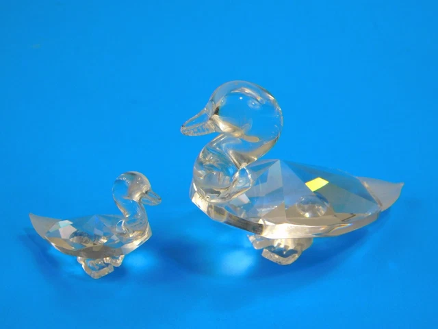 ASFOUR SIGNED DIAMOND Crystal Mother & Baby Duck Figurines Frosted ...