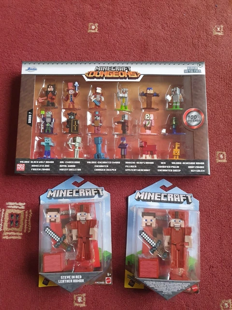 MINECRAFT DUNGEONS NANO 18 Metalfigs Diecast Figures 2x Steve In Red ...
